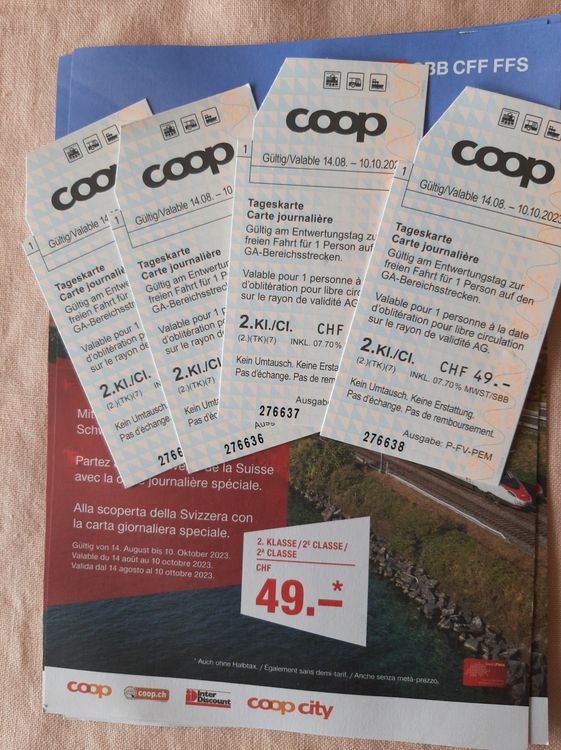 Vier SBB-TAGESKARTEN (Coop-Aktion); | Kaufen auf Ricardo