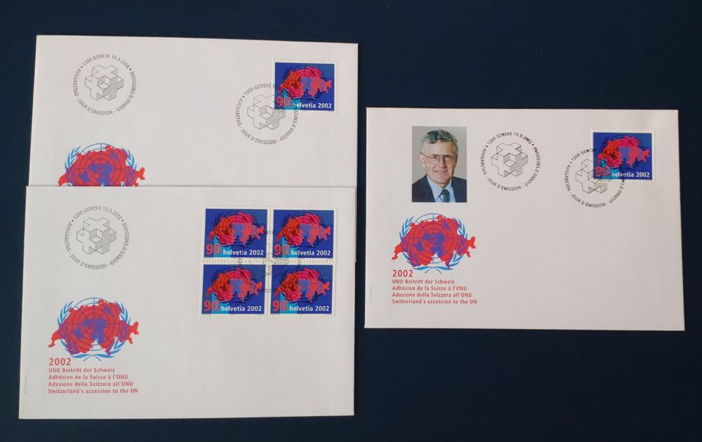 UNO 10.09.2002 3 FDC mit Foto Alt-Bundesrat Villiger Kaspar (Gebraucht ...