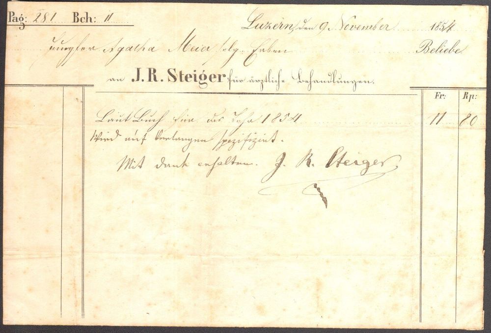 Jakob Robert Steiger Nationalrat Quittung 1854 Autograph (Gebraucht) in ...
