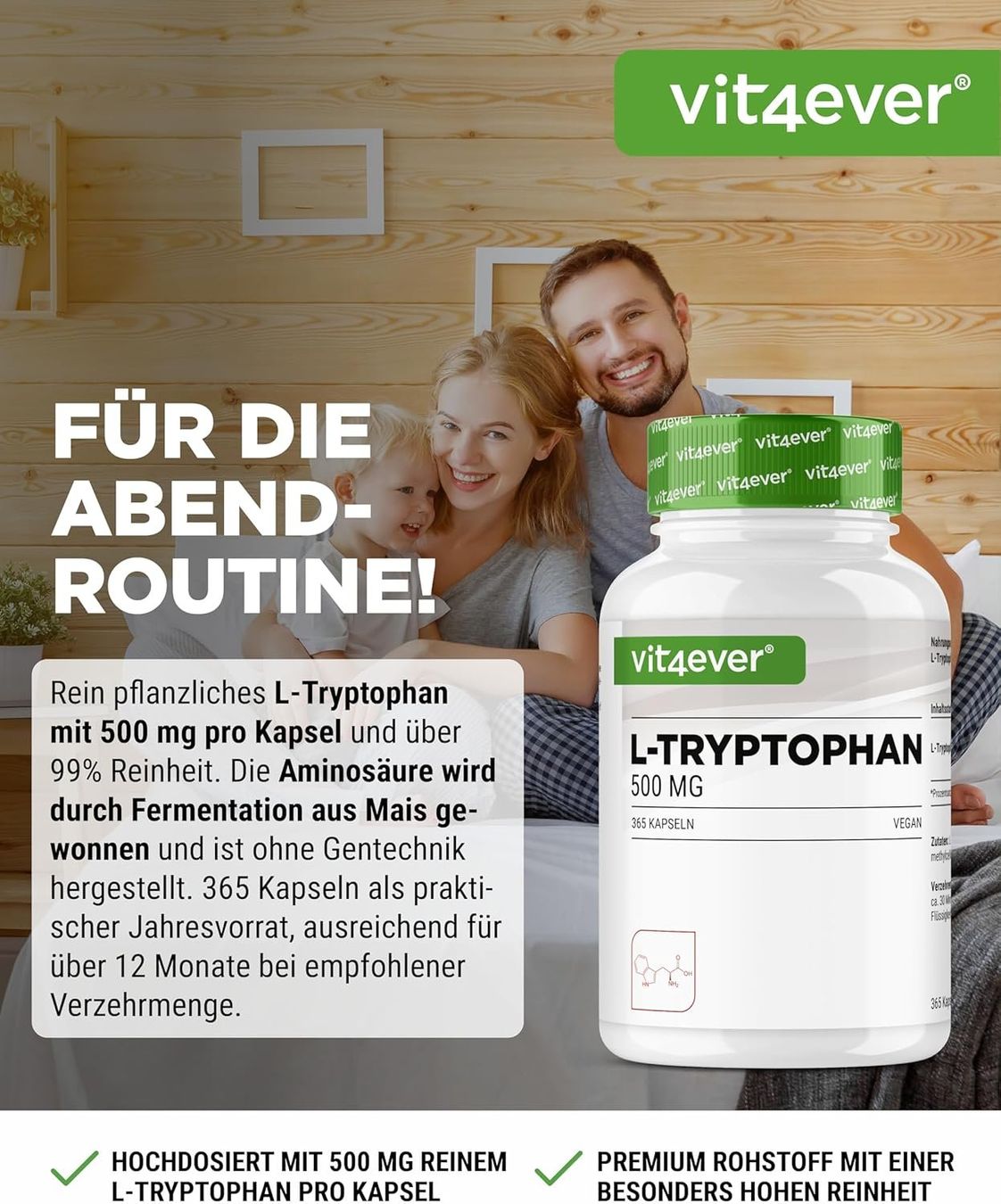 L-Tryptophan 500 mg – 365 vegane Kapseln hochdosiert (Neu und ...