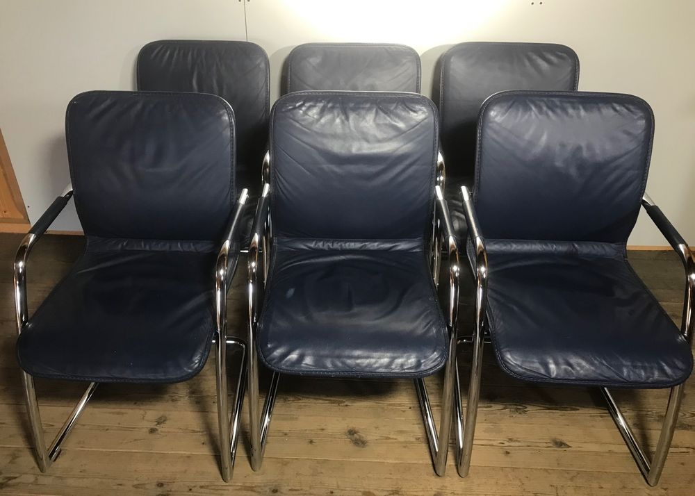 6 Freischwinger, Leder, blau (Gebraucht) in Winterthur für CHF 120 – nur Abholung auf Ricardo kaufen