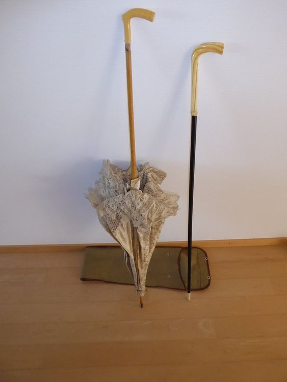 Antiker Schirm und Stock mit Elfenbeingriff (Neu (gemäss Beschreibung ...
