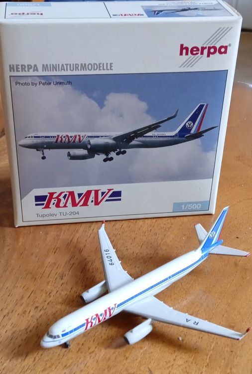 Flugzeugmodell Herpa 1:500 TU-204 der KMV (Neu und originalverpackt) in ...