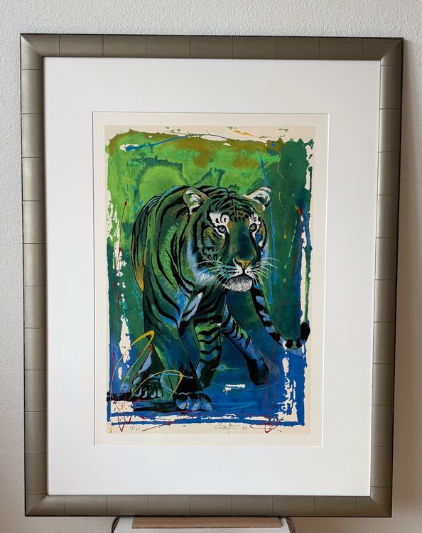 Rolf Knie (1949) TIGER STEHEND BLAU, originale Serigraphie | Kaufen auf Ricardo