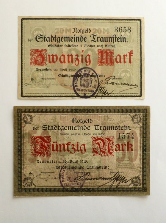 DEUTSCHLAND / TRAUNSTEIN - 20Mark + 50Mark, 1919 - selten !! (Gebraucht) in Buochs für CHF 1 ...