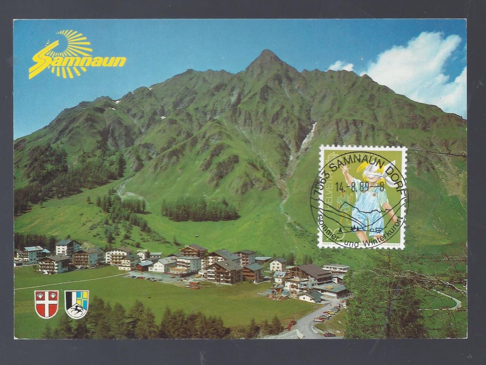 Karte SAMNAUN mit Sst SAMNAUN-DORF 14.8.89 Vollstempel (Neu (gemäss ...