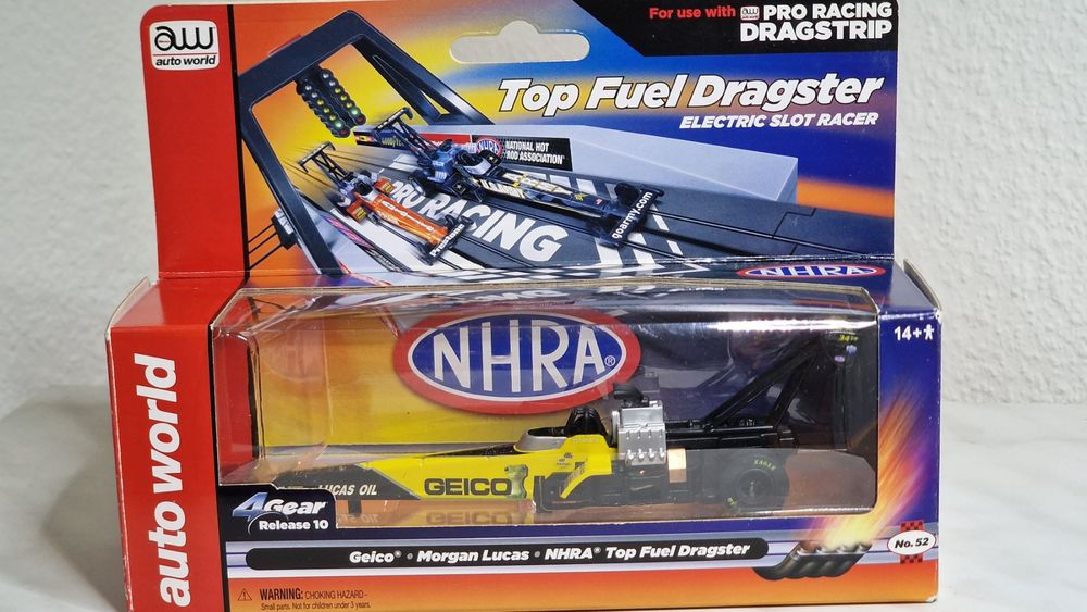 Auto World Boxed Nhra Geico Morgan LucasTOP FUEL HO Slot Car (Neu und ...