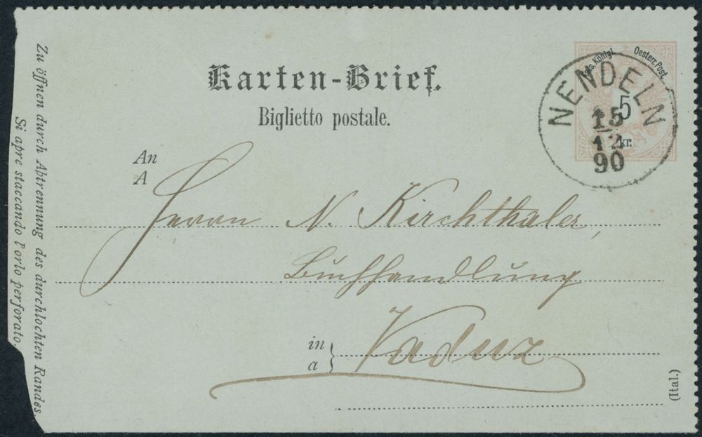 FL - 1886 - Vorläufer - Ganzsachen - Kartenbrief - Nendeln (Gebraucht) in Schindellegi für CHF ...
