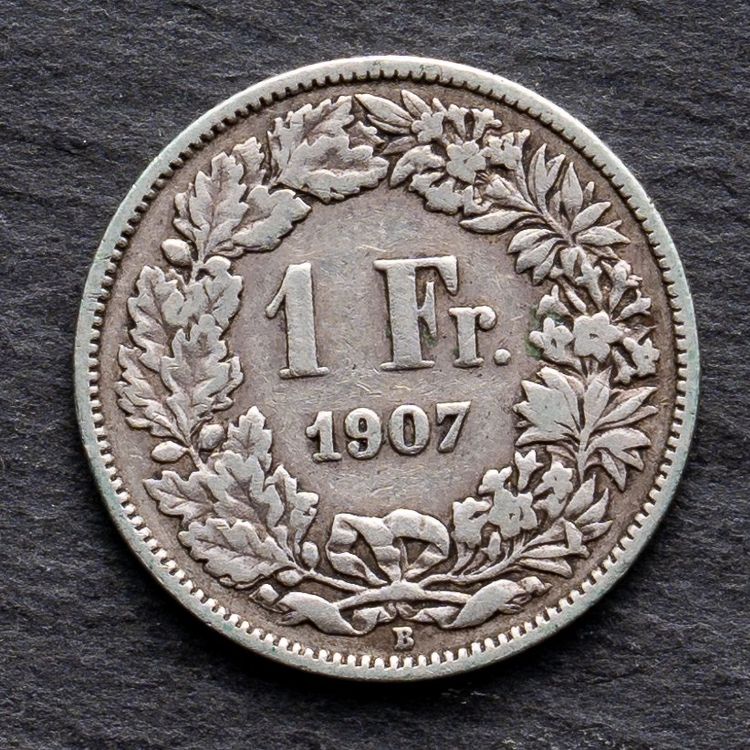 Silbermünze 1 Fr. 1907, Helvetia Schweiz (Gebraucht) in Eggenwil für CHF 7 – mit Lieferung auf ...