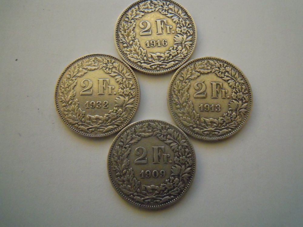 4 x 2 Fr. silber uralt ss+ 1909/13/16/32 (Gebraucht) in Kriegstetten für CHF 21.7 – mit ...