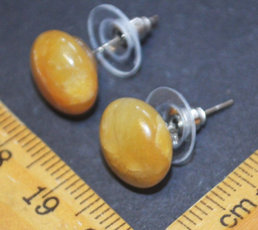 Ohrringe G-651 - Rund Flach 12x8mm – Gelbe Jade – 1 Paar | Kaufen auf Ricardo