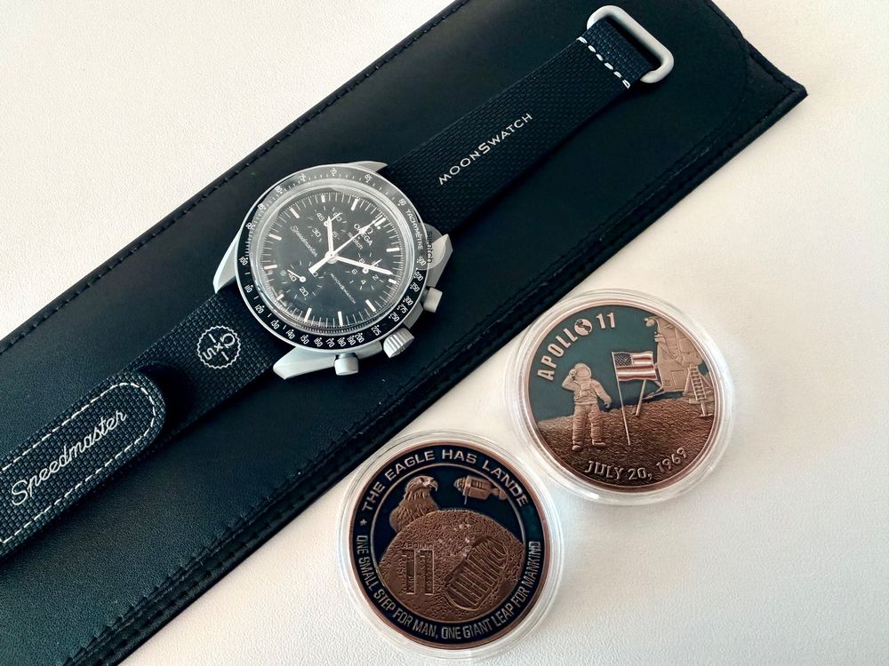 SWATCH x OMEGA Mission to the Moon +modern strap&Apollo coin (Neu ...
