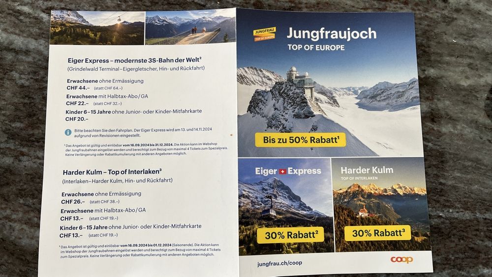Coop Gutschein: Jungfraujoch -Eiger Express - Harder Kulm (Neu (gemäss Beschreibung)) in Buochs ...