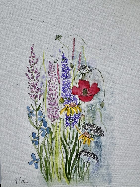 Aquarell "Wiesenblumen" handgemalt frühlingshaft bunt (Gebraucht) in Lanzenhäusern für CHF 45 ...