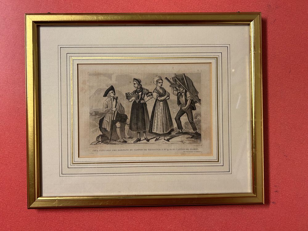 Alte Bild Trachten Thurgau & Glarus gerahmt, hinter Glas. | Kaufen auf Ricardo