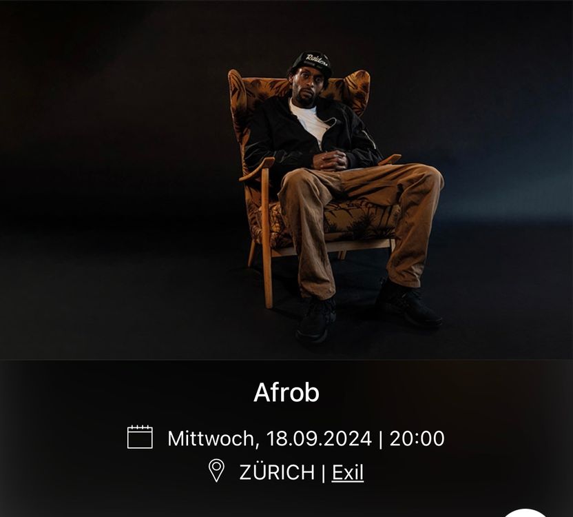 Ticket für Afrob (Neu (gemäss Beschreibung)) in Zürich für CHF 20 – nur ...