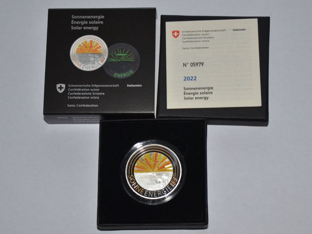Gedenkmünze 2022: Sonnenenergie - PP - Nr. 05979 (Neu (gemäss Beschreibung)) in Bern für CHF 90 ...