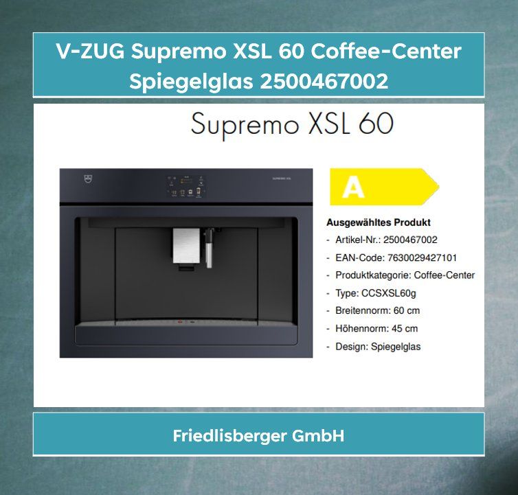 V-ZUG Supremo XSL 60 Coffee-Center Spiegelglas 2500467002 (Neu und ...