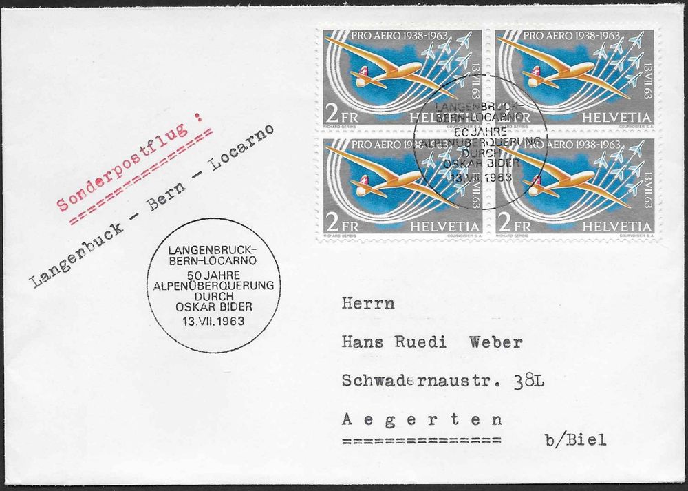 1963:Brief Flugpost Pro Aero No F46 Viererblock (Gebraucht) in ...