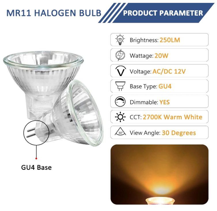 6 Stück MR11 GU4 Halogenlampen 12V 20W Dimmbar, 35mm (Neu (gemäss ...