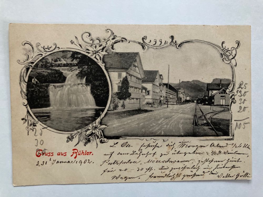 Postkarte “Gruss aus Bühler“, gelaufen 1902 (Gebraucht) in Urtenen-Schönbühl für CHF 8 – mit ...