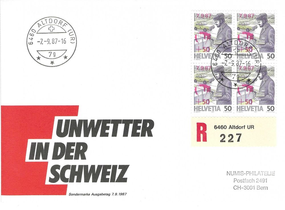 1987 Unwetter in der Schweiz FDC (Gebraucht) in Wildhaus für CHF 1 – mit Lieferung auf Ricardo ...
