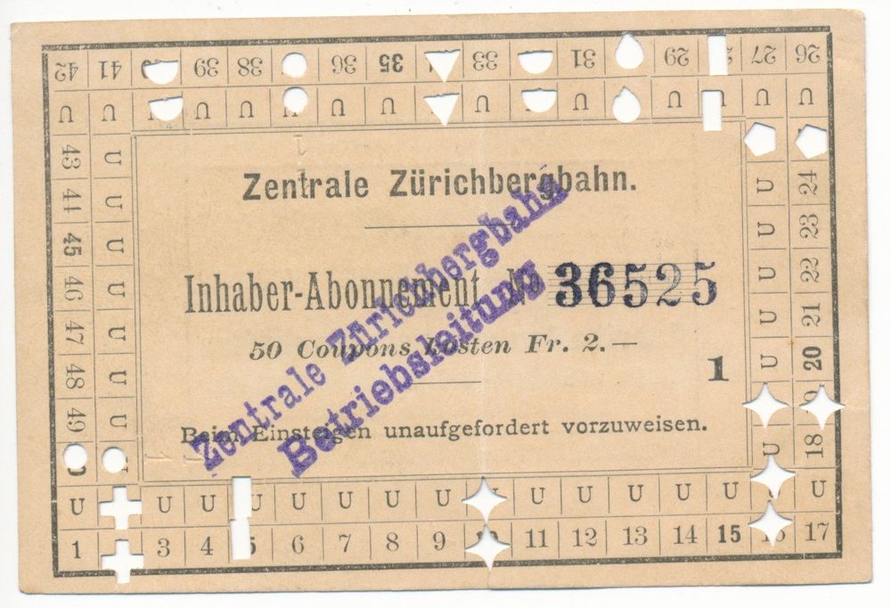 Eisenbahn Bahn Tram Billett Abo. Zürich VBZ StStZ ZZB um1900 (Gebraucht) in Felben-Wellhausen ...