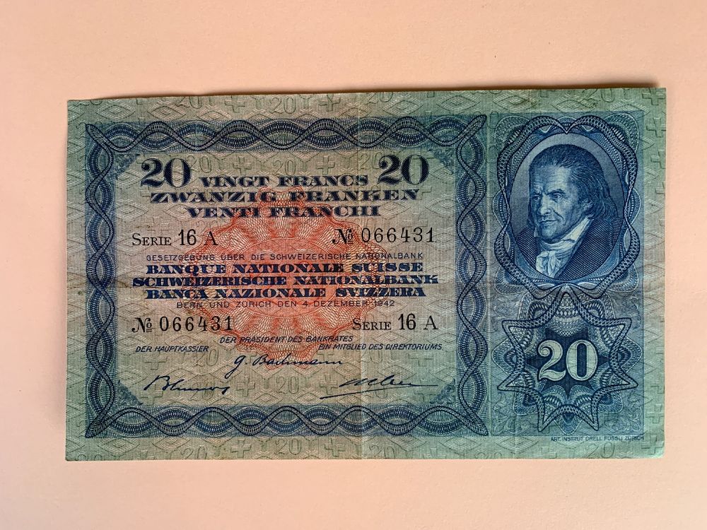 20 Francs - 4. Dezember 1942 PESTALOZZI - Sehr Schön / TTB (Gebraucht) in Le Lignon für CHF 25 ...
