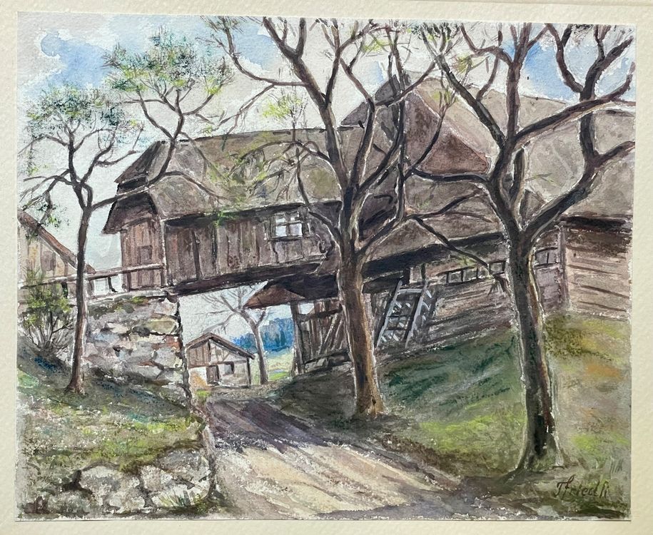 F.Friedli Bauernhof Aquarell Gemälde, 23x19 cm ab 1.- | Kaufen auf Ricardo