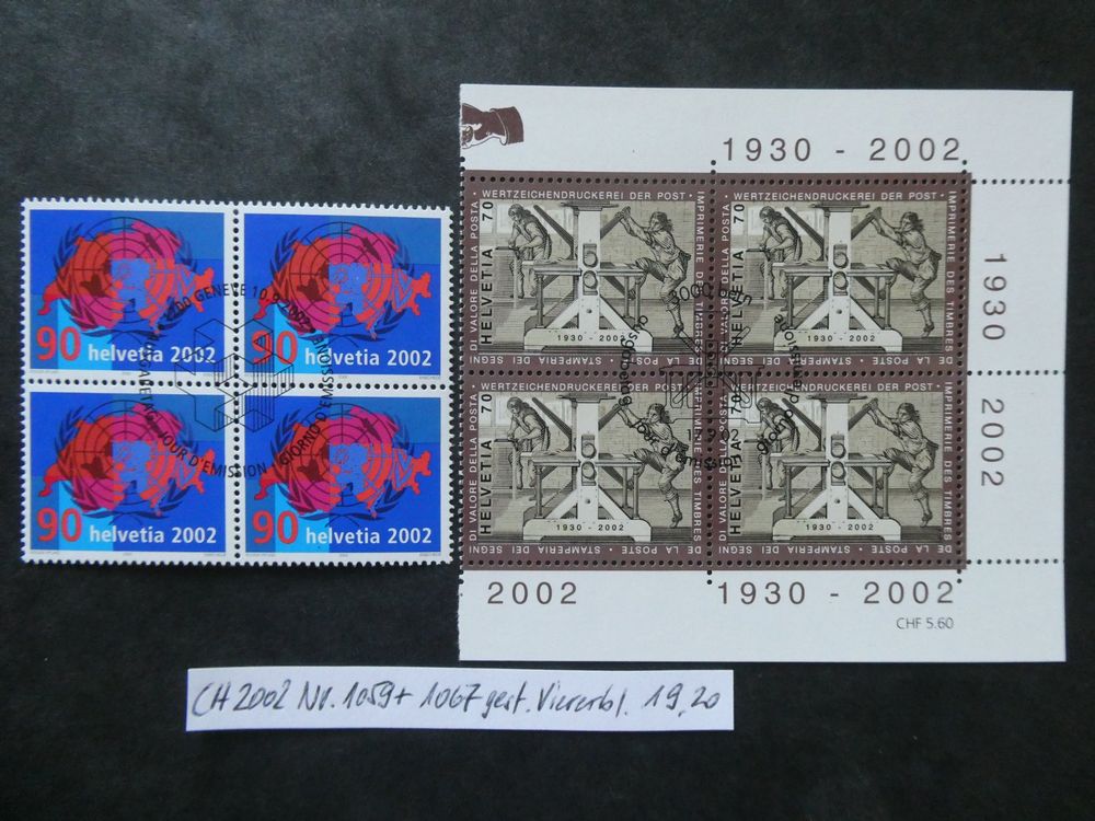 CH 2002 Nr. 1059+1067 gestempelte Viererblöcke | Kaufen auf Ricardo