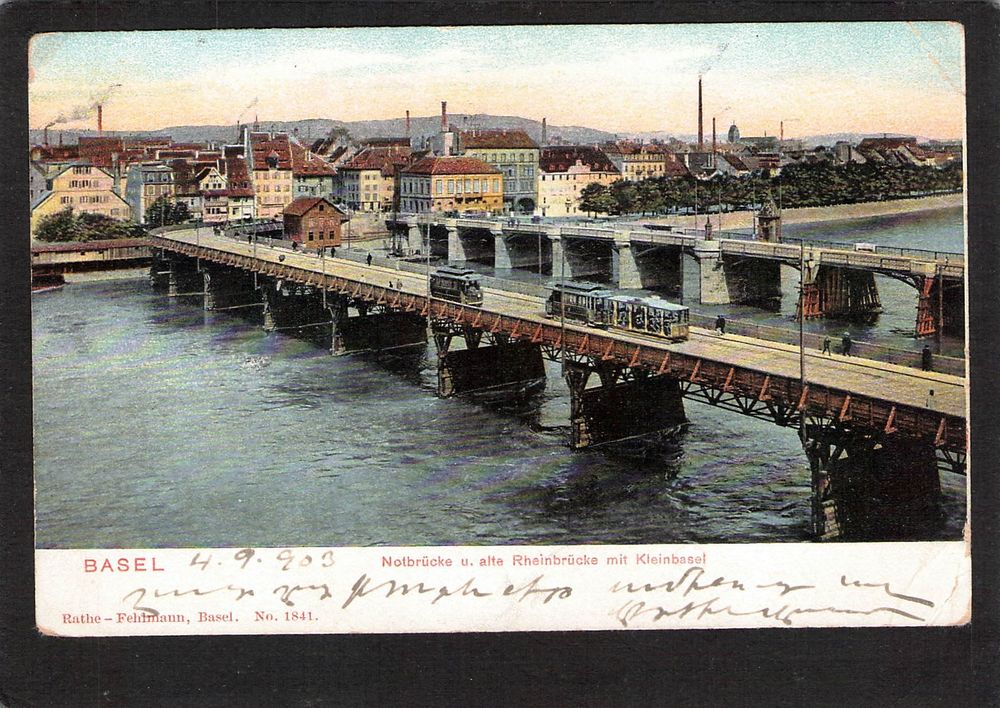 .Basel , Notbrücke und alte Rheinbrücke , gel.1903 (Gebraucht) in Reichenburg für CHF 15 – mit ...
