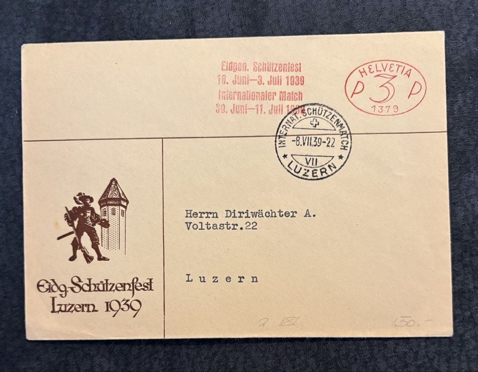 Carte postale Ancienne fête fédérale tir Lucerne 1939 (Gebraucht) in Carouge GE für CHF 1.5 ...