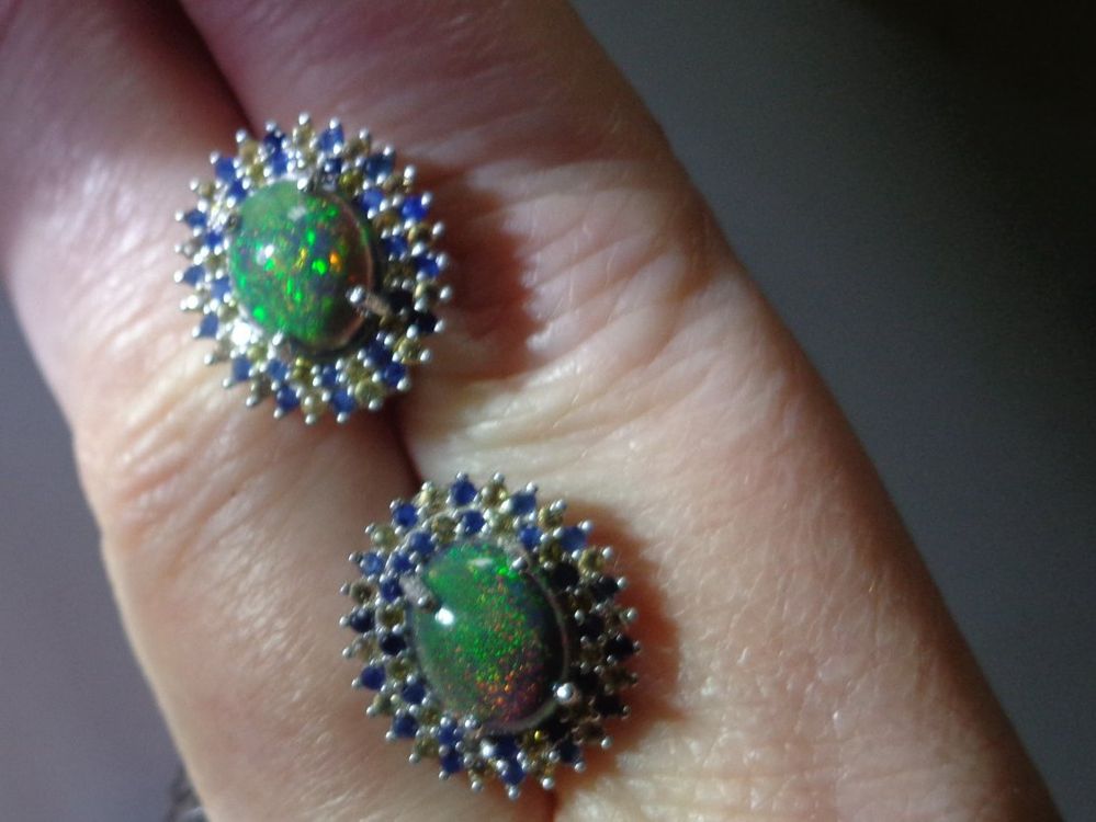 vrai/echte 18ct Black Opal + saphir boucle oreille/ohring | Kaufen auf ...