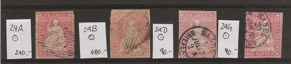 1854-60 : Strubel Nr. 24A, B, D + G : KP 560.-- (Gebraucht) in Gümligen für CHF 16 – mit ...