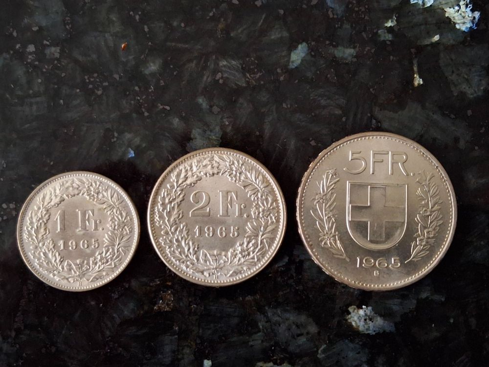 Silbermünzen 1, 2, 5 Franken 1965 Schweizer Franken (Gebraucht) in Bern für CHF 36.9 – mit ...