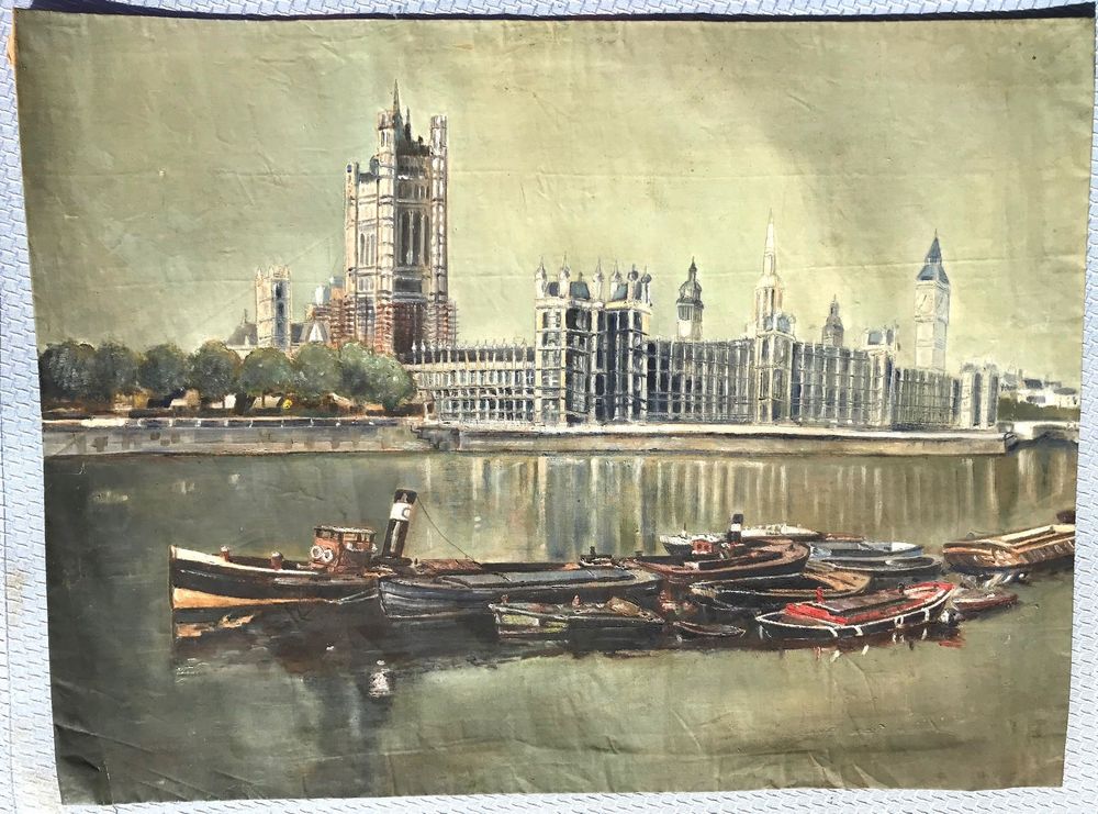 Ölbild antik Stadt, Schiffe im Fluss | Kaufen auf Ricardo