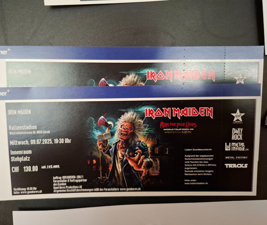 Iron Maiden Ticket, Zuerich 2025, Stehplatz Innenraum! (Neu und ...
