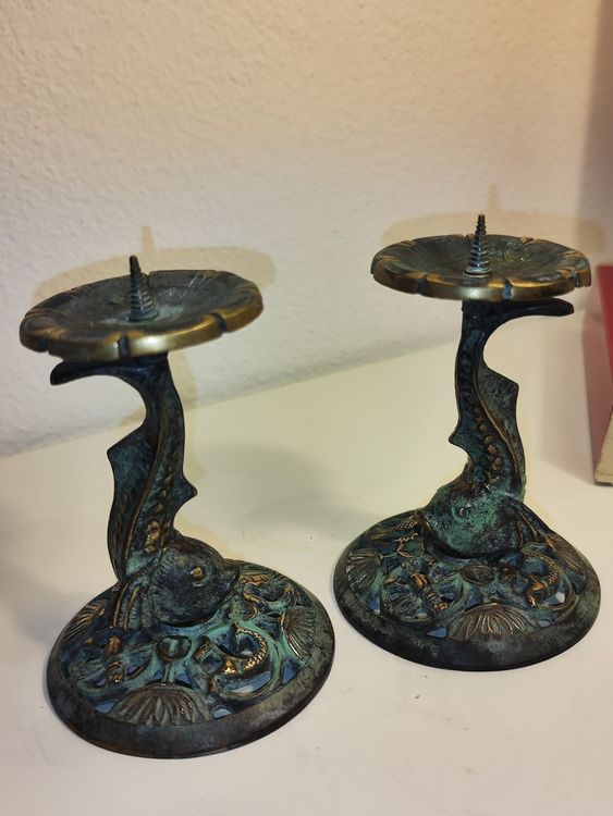 Art Deko Kerzenständer Bronze Fisch Design, 2er Set um 1930j (Gebraucht ...