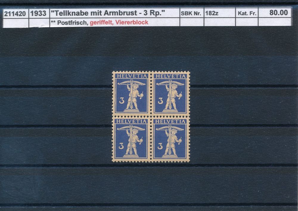 1933 Tellknabe mit Armbrust - 3 Rp., Papier geriffelt, Vbl. | Kaufen auf Ricardo