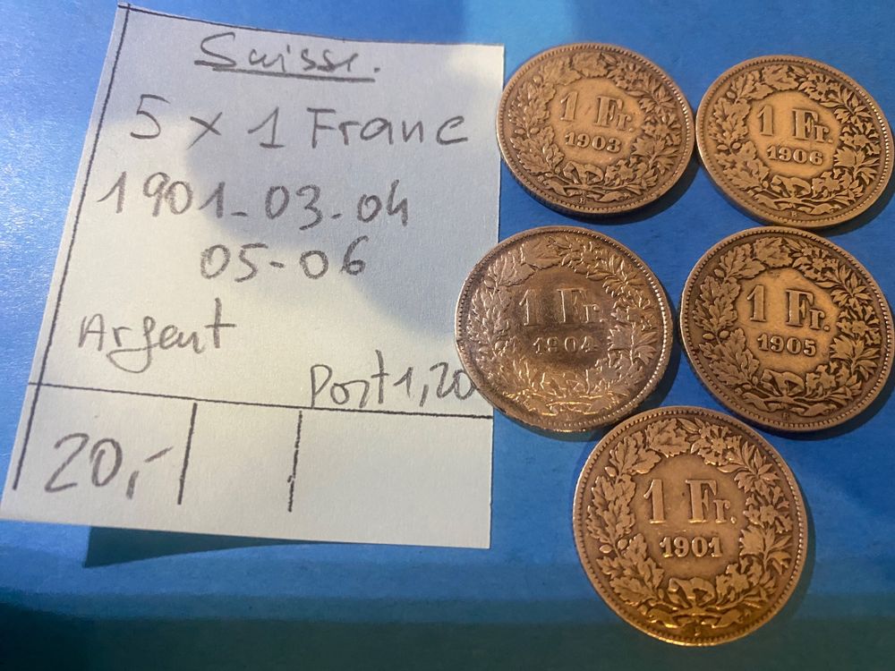 SUISSE : 5 X 1 FRANC 1901-1903-1904-1905-1906- ARGENT | Kaufen auf Ricardo