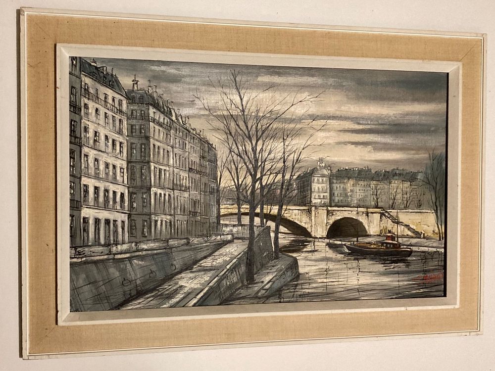 Benjamin Gemälde signiert einer Stadt mit Brücke und Gebäude | Kaufen auf Ricardo