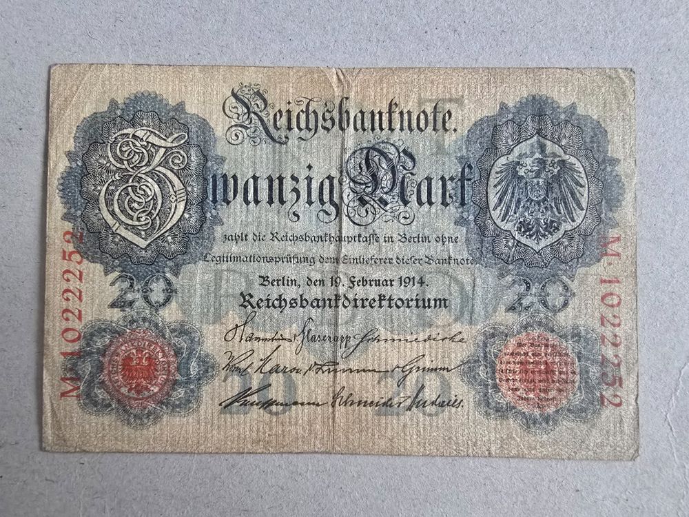 Reichsbanknote 20 Mark 1914, Sammlerstück, historisch | Kaufen auf Ricardo