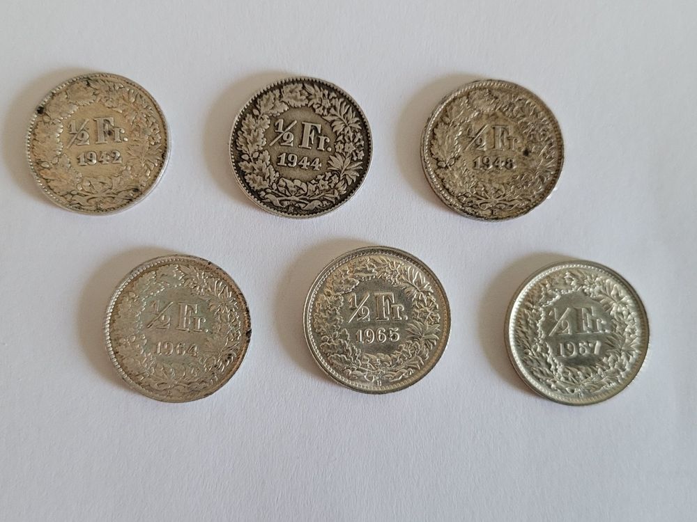6 x 50 Rp. Silber Münzen, 1942, 1944, 1948, 1964, 1965, 1967 | Kaufen auf Ricardo