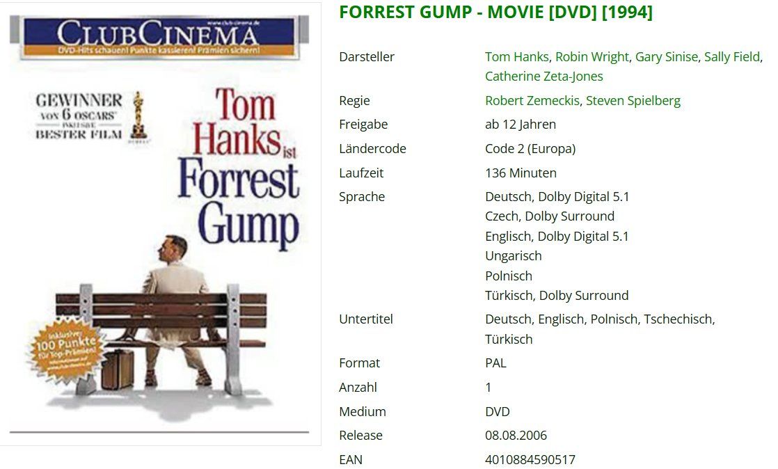 Forrest Gump - DVD- Tom Hanks (Gebraucht) in Urdorf für CHF 1.25 – mit Lieferung auf Ricardo kaufen