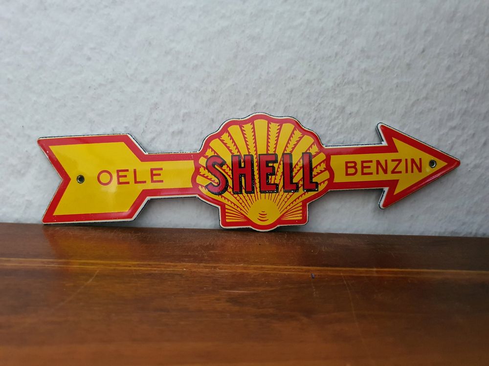 Emailschild Shell Oele Benzin Emaille Schild Reklame Retro (Neu (gemäss ...