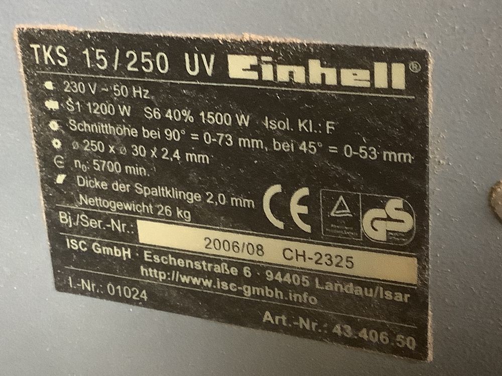 Tischkreissäge Einhell TKS 15/250 UV | Kaufen auf Ricardo