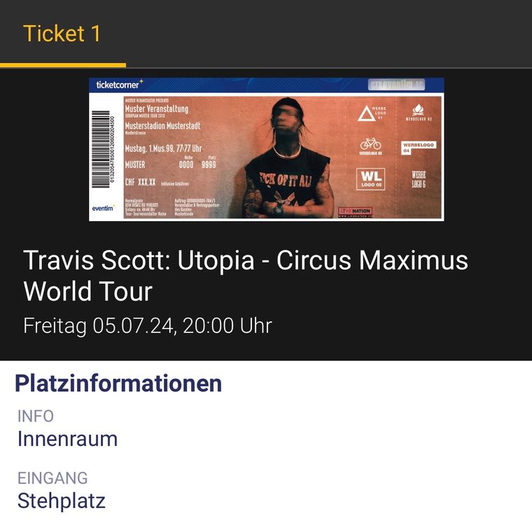 1x Stehplatz Travis Scott Utopia - Circus Maximus World Tour | Kaufen auf Ricardo