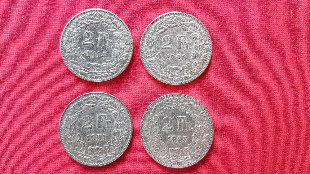 4 x 2 Fr Silbermünzen 1914-1920-1921-1928 ab nur 1.00 Fr !! (Gebraucht) in Camignolo für CHF 21 ...