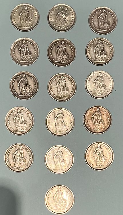16 pièces de 1 franc suisse en argent 1944/45/56/62/63/64/65 | Kaufen auf Ricardo