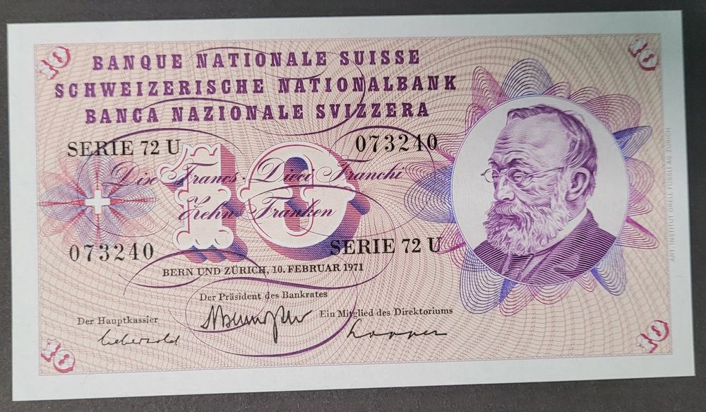 10 SCHWEIZER FRANKEN 1971 (BANKFRISCH) (Neu (gemäss Beschreibung)) in Mumpf für CHF 11 – mit ...